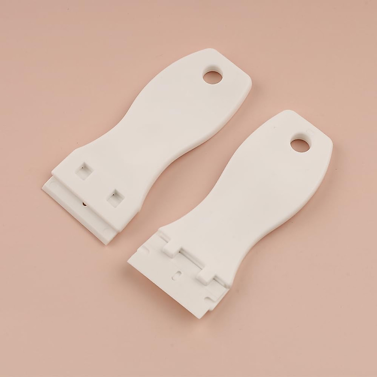 Plastic Razor Scraper with 10pcs Double Edged Plastic Blades Hair Extension Tool for Debris Sticker Label on Glass Windows Removal Scraper Tool (White&White)