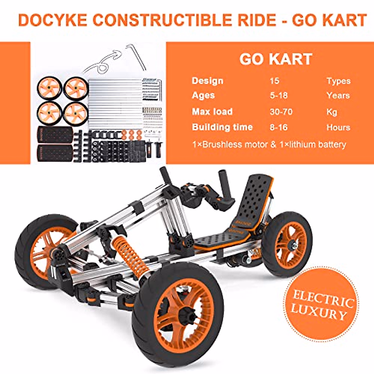 Docyke Electric Go Kart Kit Constructibles Over 15 Electric Vehicles Battery Powered for Boys and Girls Kids Electric Ride on Cars Best Gifts for 5 to 18 Year Old Kids