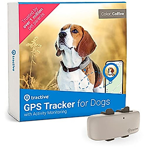 tractive GPS Pet Tracker for Dogs - Waterproof, GPS Location & Smart Activity Tracker, Unlimited Range, Works with Any Collar (Coffee), Beige, 3 Piece Set