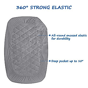 Cot Mattress Pad - Waterproof Quilted Cot Size Mattress Cover Topper 30" X 75" X 10" Fitted for Narrow Twin/Camp Bunk/Rvs Bunk/Guest Beds, Soft & Breathable Microfiber Protector, Grey (Cover Only)