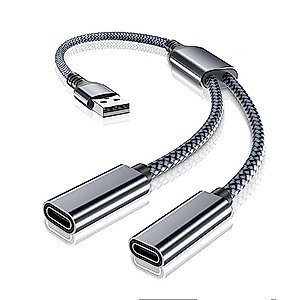 Ruxely USB Male to Dual USB-C Female Splitter Cable,Double Type-C Port Charger Adapter for iPhone 12 13 14 15 Pro Max SE,iPad Air 5 Mini 6,MagSafe,Samsung Galaxy S23 S22 S21 Ultra Plus Z Flip Fold 4 5
