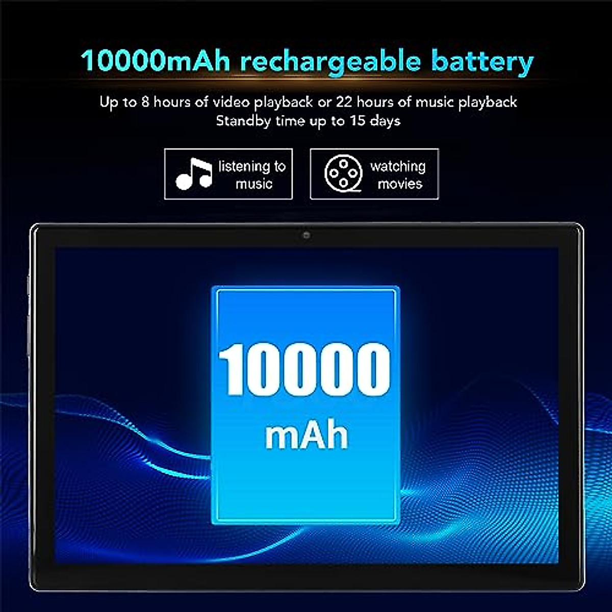 Airshi Smart Tablet, 10in Smart Tablet Octa Core CPU 12GB RAM 256GB ROM Dual Speakers US Plug 100-240V Portable for Office (Blue)