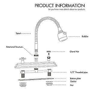 SOLVEX 2 Handle Kitchen Sink Faucet, High Arc 360 Swivel Stainless Steel Pipe 3 Hole Kitchen Faucet, Commercial Modern Chrome Kitchen Sink Faucet with Flexible Spout, SP-80202