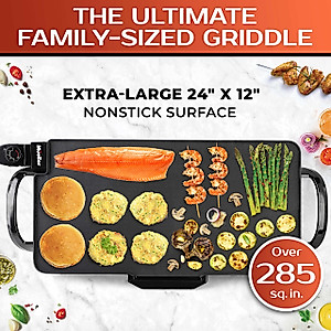 Mueller XL 24-Inch Pancake Griddle, Non-Stick Coated Electric Griddle with Removable Plate, Cool-Touch Removable Handles and Slide-Out Drip Tray 1800W, for Breakfast Pancakes, Burgers, Eggs, Black
