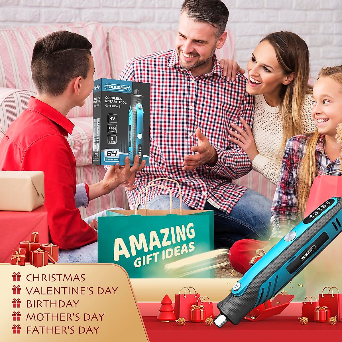 TOOLSBAT Cordless Rotary Tool Kit - 5-Speed Power Rotary Tools with 84 Accessories, 4V Rechargeable Power Rotary Tool, LED Screen Display, Tool Box for Grinding Drilling Cutting Handmade/DIY Creations