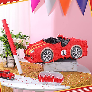 Race Car piñata with Blindfold Bat Confetti, 16 x 5 x 7'' 3D Car piñata Mexican Race Car Birthday Party Supplies Exciting Race Car Party Games for Boy Girl Baby Shower Back To School Photo Booth Prop