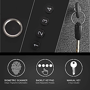 Biometric Slider Handgun Gun Safe for Nightstand, Desk, Bed Side,Truck - Auto Sliding Door Hand Gun Safe for Pistol -with Fingerprint, PIN Code, KEY Access