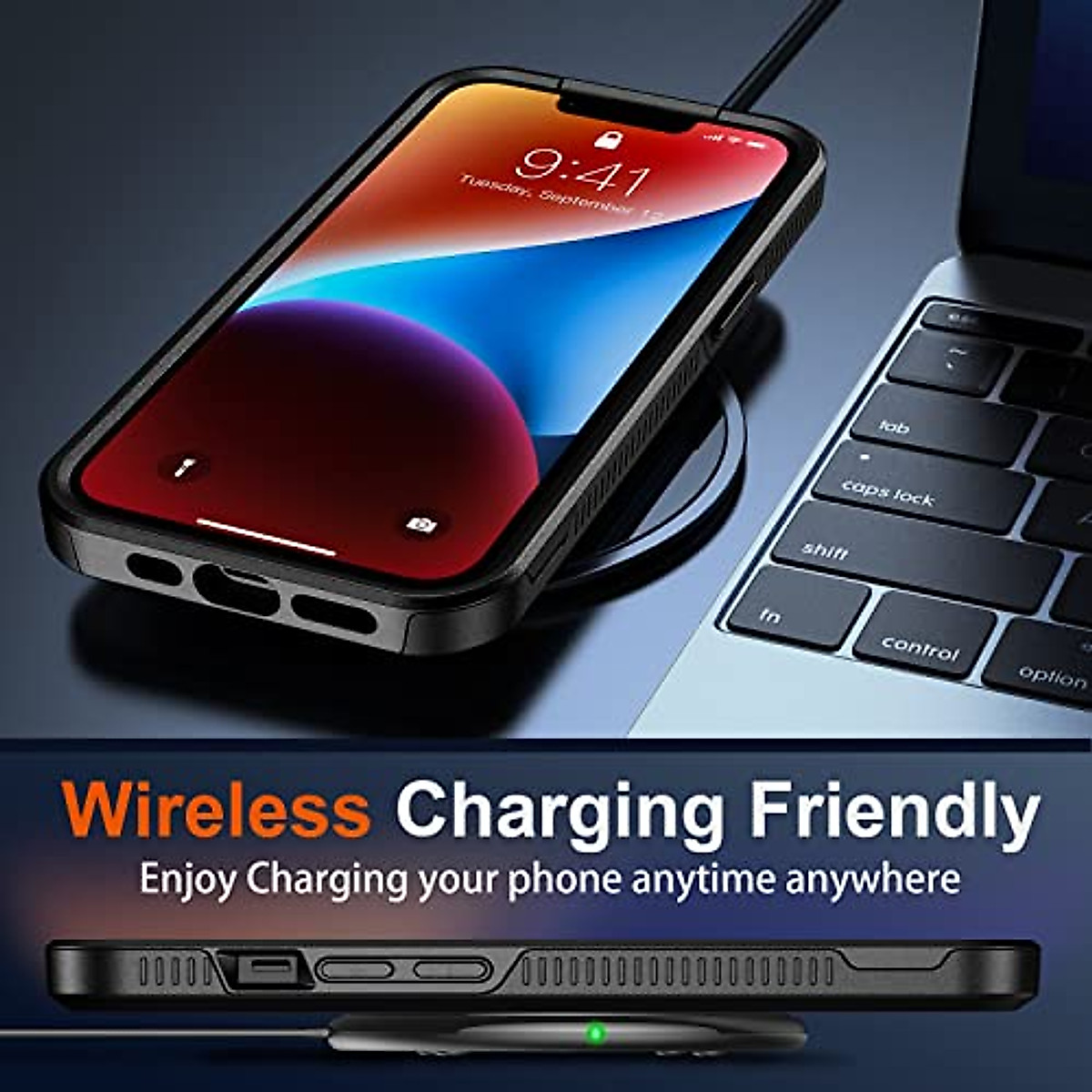 Justcool 5-in-1 iPhone 14 Plus Case: 10ft Military-Grade Drop Protection, 2 Tempered Glass & Camera Lens Protectors, Full-Body Shockproof (Black)