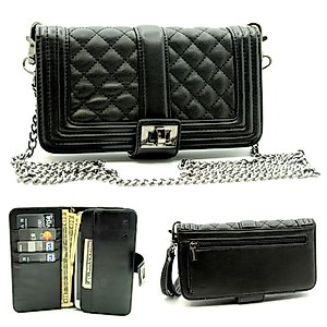 ZZYBIA® Crossbody/Wristlet Clutch 2 Way Coin Zip Mobile Case Wallet Card Holder with Detechable Long Chain for Universal fit Most Smartphones up to 6.5" x 3.5"