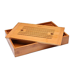 Reservoir Type Bamboo Tea Tray,Chinese Kungfu Tea Table Serving Tray Box for Kungfu Tea Set,Rectangle,14.2"x9.4"x2.4"