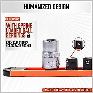 HORUSDY 6PC 360° Swivel ABS Socket Organizer, 1/4-Inch x 28 Clips, 3/8-Inch x 28 Clips, 1/2-Inch x 24 Clips, Premium Quality Socket Holders