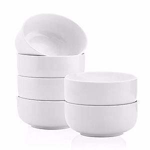 Kanwone Porcelain Bowl Set - 32 Ounce for Cereal, Salad and Soup, Microwave and Dishwasher Safe - Set of 6, White