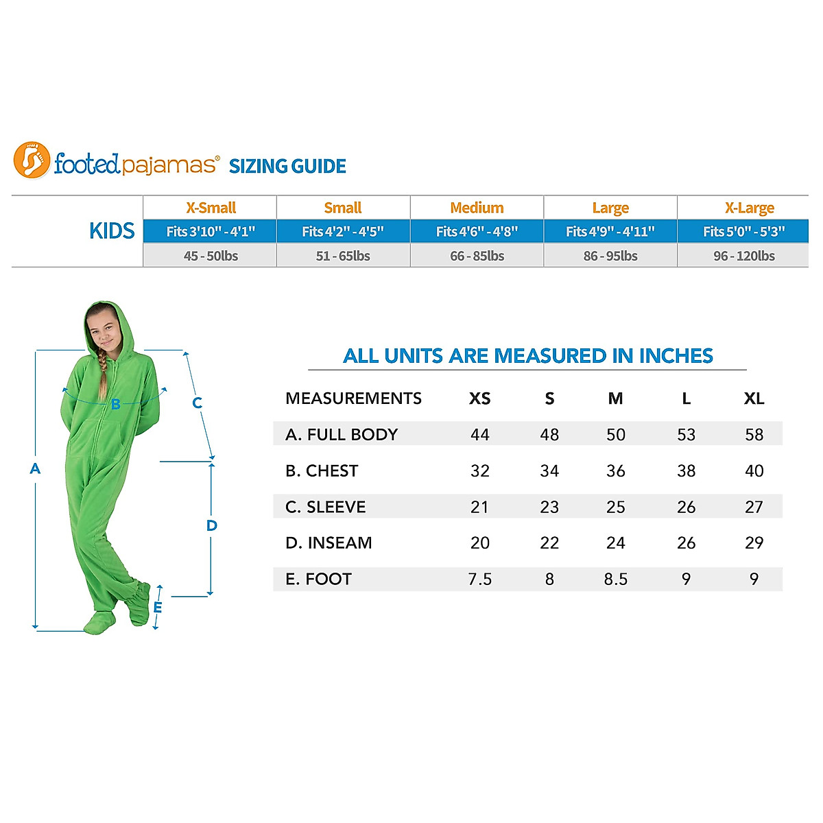 Footed Pajamas - Creamsicle Kids Hoodie Fleece One Piece - Kids - Medium (Fits 4'6-4'8")