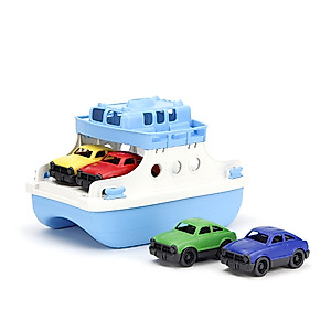 Green Toys Deluxe Ferry Boat Set - 5 Piece Pretend Play, Motor Skills, Kids Bath Toy Floating Boat Vehicle and Cars Set. No BPA, phthalates, PVC. Dishwasher Safe, Recycled Plastic, Made in USA.