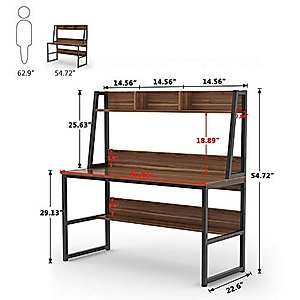 Tribesigns Computer Desk with Hutch, 47 inches Home Office Desk with Space Saving Design with Bookshelf for Small Spaces (Dark Walnut, 47)