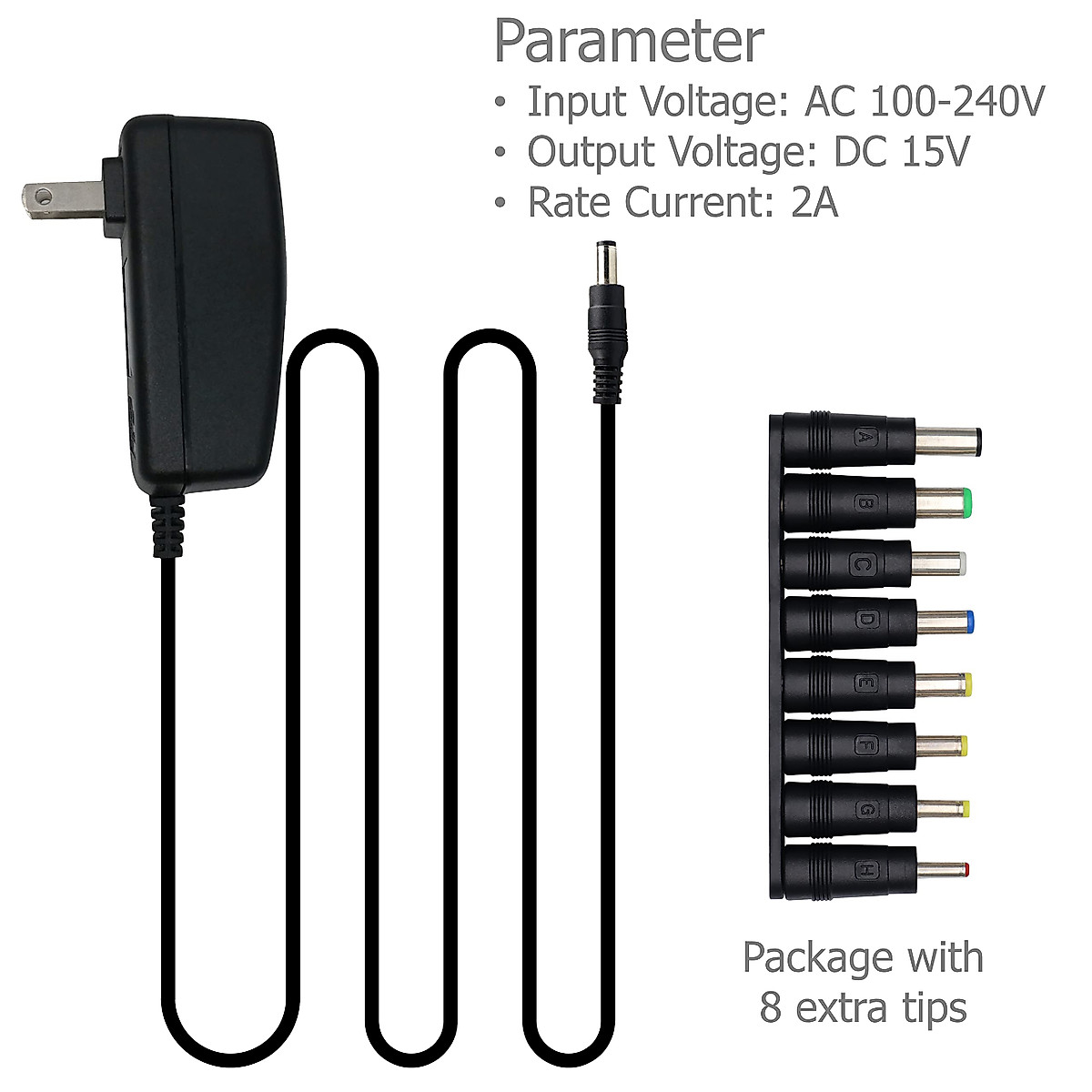 EIKS AC-DC 15V 2A(Max) Wall Charger Power Supply Switching Adapter with Plug 5.5 x 2.5mm / 5.5 x 2.1mm