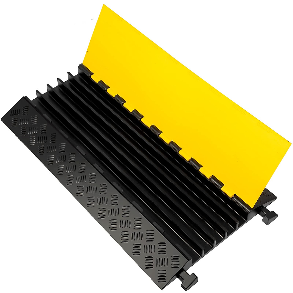 Happybuy 5 Channel Cable Protectors Extreme Rubber Cable Ramps Heavy Duty Protective Cable Wire Cord Ramp Driveway Rubber Traffic Speed Bumps Cable Protector