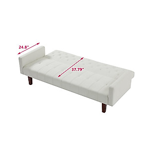 Linen Sofa Bed Sleeper Couch 74.4 Inch Convertible Loveseat Size for Small Space 3 Seater Chesterfield Button Tufted for Office Apartment Dorm Living Room Beige