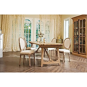 VONLUCE French Country Dining Room Chairs Set of 2, Farmhouse Fabric Chairs with Round Back, Solid Rubberwood Legs, Oval Side Chairs for Kitchen Bedroom Dining Room Beige