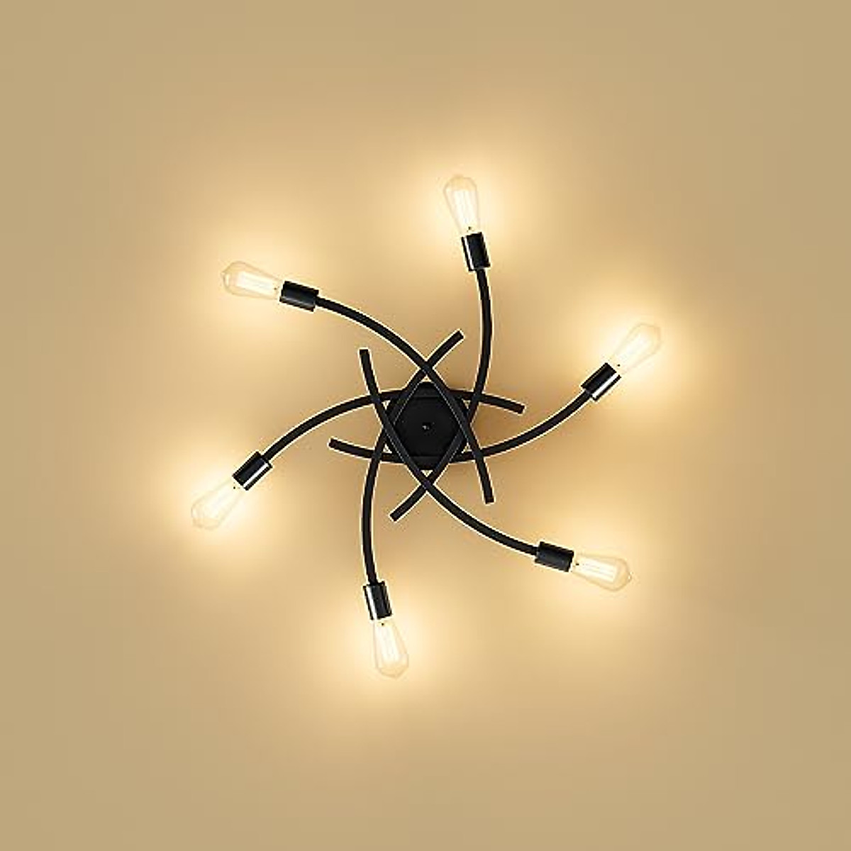 OUKAARY Industrial 6-Lights Semi Flush Mount Ceiling Light Fixture,Retro Black Metal Modern Sputnik Chandelier Ceiling Lamp, Mid Century Ceiling Lights with E26 Bulb Base for Farmhouse Kitchen,Room