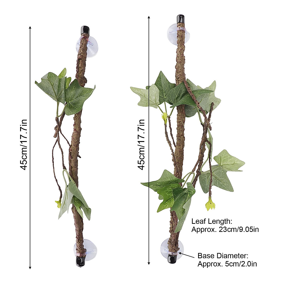 Reptile Corner Branch, 2 pcs Plastic Strong Durable Imitation Bendable Jungle Climbing Vine Suction Cup Design Flexible Terrarium Plant Decoration for Amphibian Lizard Snake Gecko Bearded Dragon Cage