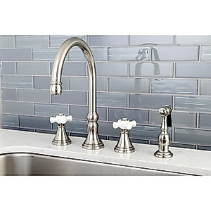 Kingston Brass Governor Widespread Kitchen Faucet with Brass Sprayer Brushed Nickel- Lever Handles Nickel Finish