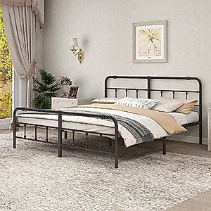ZIRUWU King Size Metal Platform Bed Frame with Headboard Footboard Extra Strong Support No Box Spring Needed Noise Free Easy Assembly Black