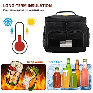 Lunch Box for Men, Tactical Lunch Bag with Ice Pack,MOLLE Webbing Insulated Lunch Cooler Women Adult,Reusable Lunch Tote with Adjustable Shoulder Strap for Work Fishing Camping Picnic,Black