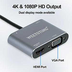 USB to Hdmi VGA Adapter Type-c 4 in 1 Hub to 100W PD 4K HDMI VGA and USB 3.0 Adapter Support Screen Projection and USB Multimedia Files Reading for Office iPad MacBook Pro/Air PC and Chromebook