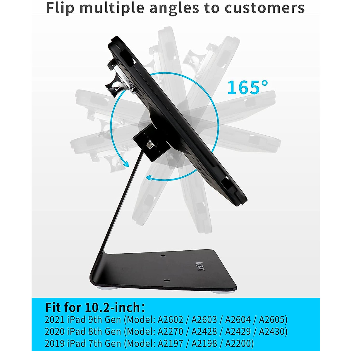 CarrieCathy Desktop Anti-Theft Security Kiosk POS Stand Holder Enclosure for 10.2" 2021 iPad 9th Gen 2020 iPad 8th Gen 2019 iPad 7th Gen, Flip & 360° Swivel Design