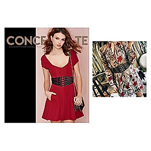 Fashion Women's PU Leather Wide Waist Belt Hollow Out Rivets Stretch Cinch Waistband, Black, Small(27''-29'')