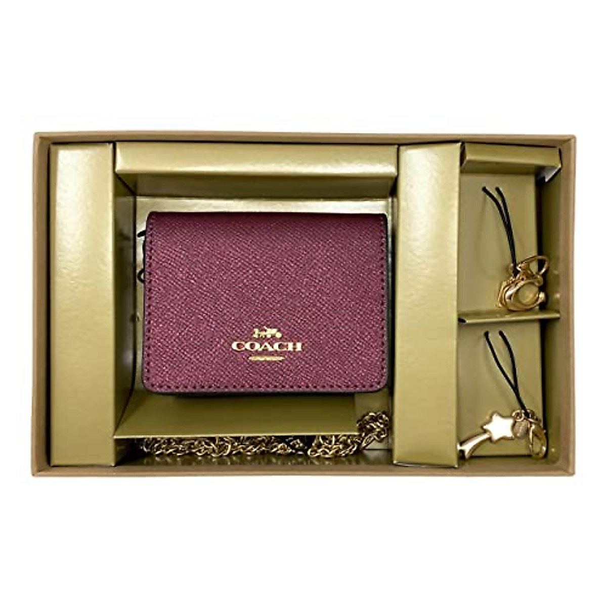 COACH Boxed Mini Wallet on Chain in Black Cherry
