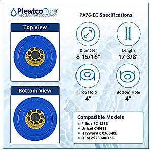 Pleatco Filtration PA76-EC Pool Filter Cartridge Replacement for Unicel: C-8411, Filbur: FC-1256, OEM Part Numbers: CX760-RE, White