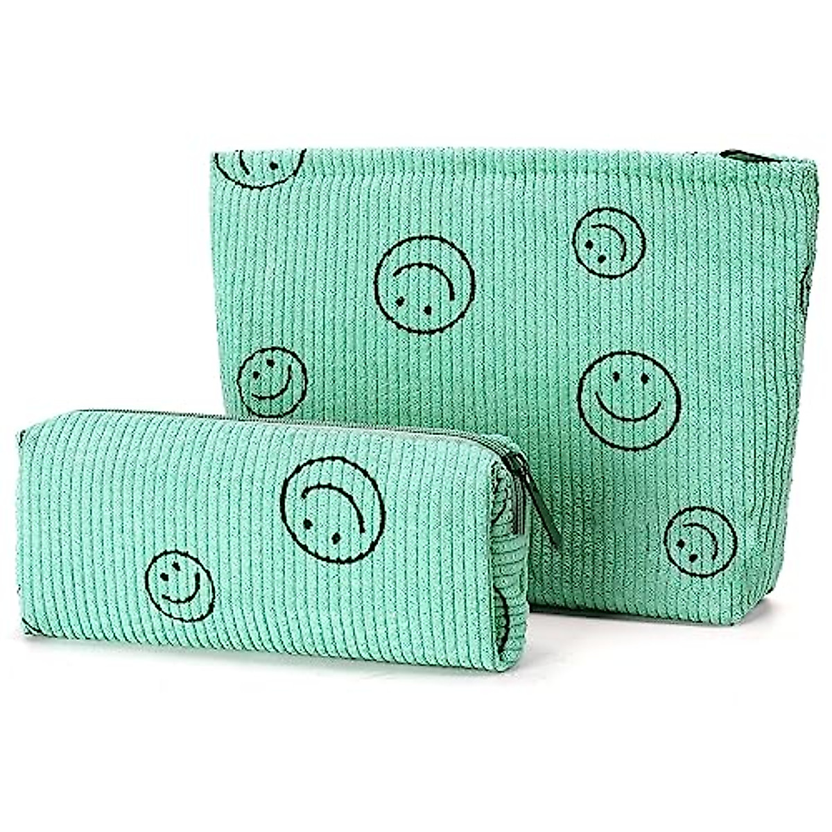 SANYETS Makeup Bag, Cosmetic Bags for Women, Travel Makeup Bag, Green Small Make Up Brush Pouch with Zipper, Corduroy Cute Cosmetic Toiletry Bag, Travel Essentials Aesthetic Preppy Stuff