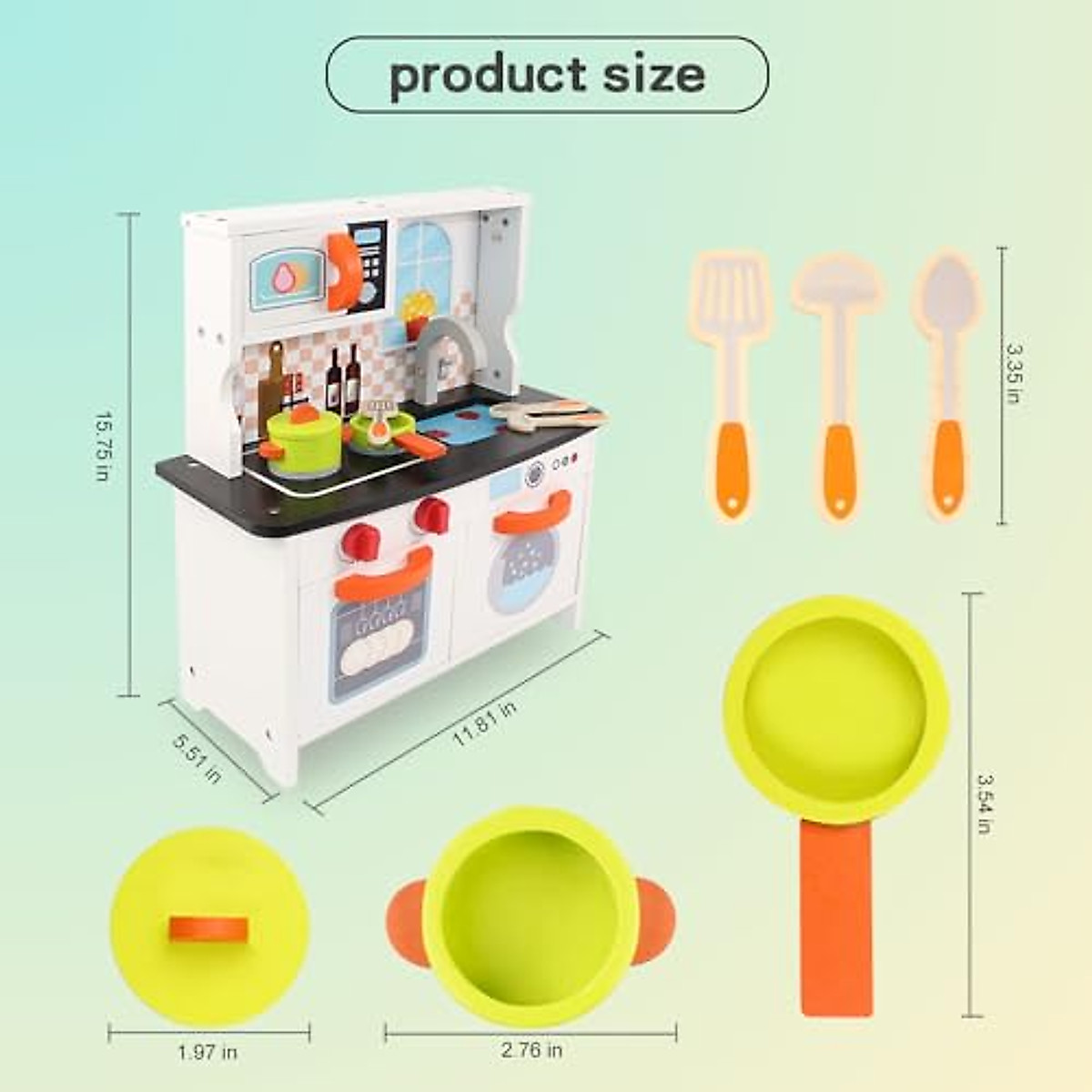 osettoys Mini Wooden Play Kitchen Set with Microwave, Pretend Play Kitchen Accessories, Role Play Toy for Kids, Cooking Toy Gift for Boys Girls