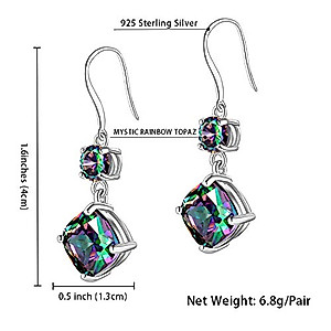 Mystic Fire Topaz Sterling Silver Dangle Earrings for Women - Crystal Rainbow Drop Earrings Christmas Gift SE0025W