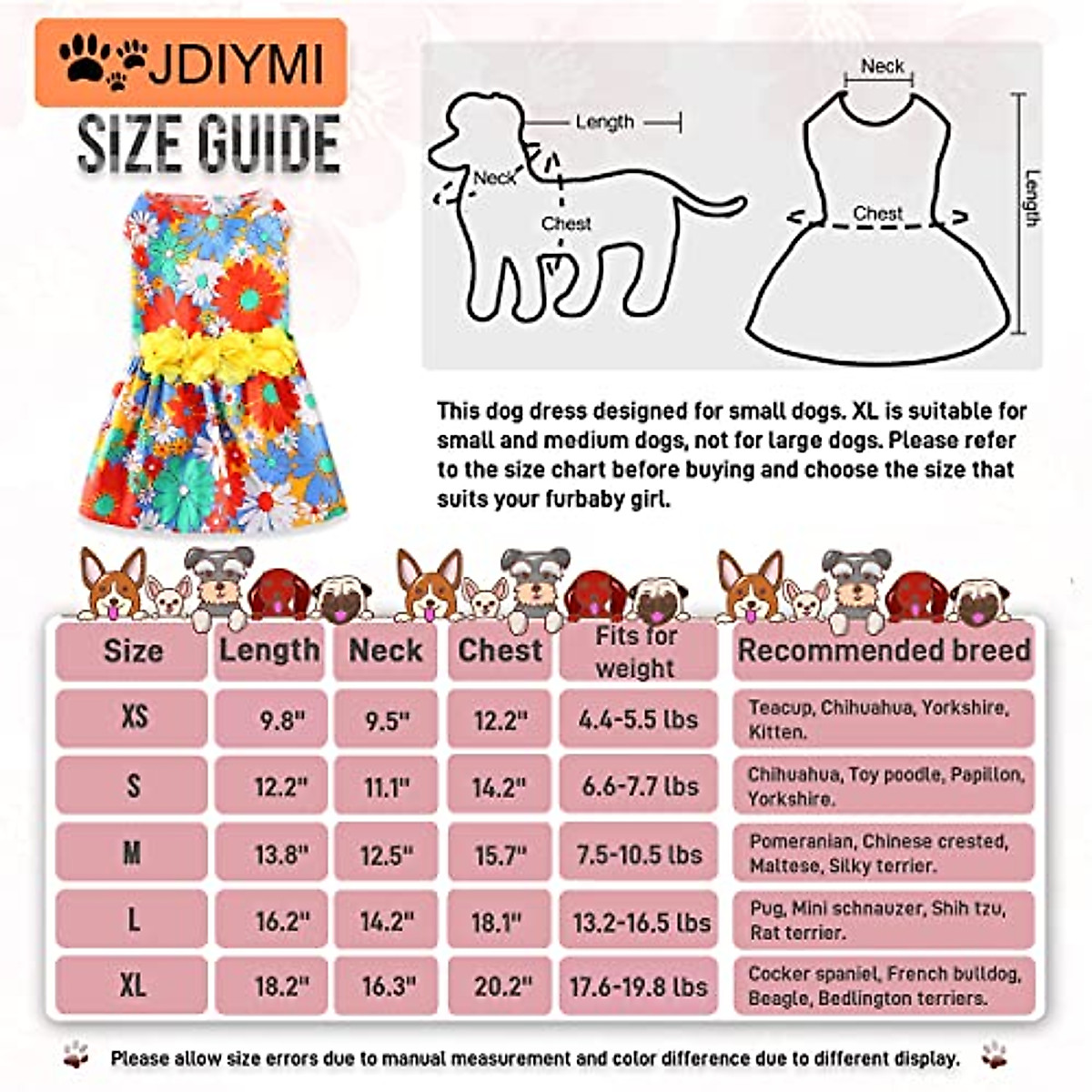 Dog Dresses for Small Dogs - Colorful Flower Print Small Dog Dress Puppy Dress Dog Apparel Summer Dog Cloth for Small Dog Girls (M(7.5-10.5lbs))