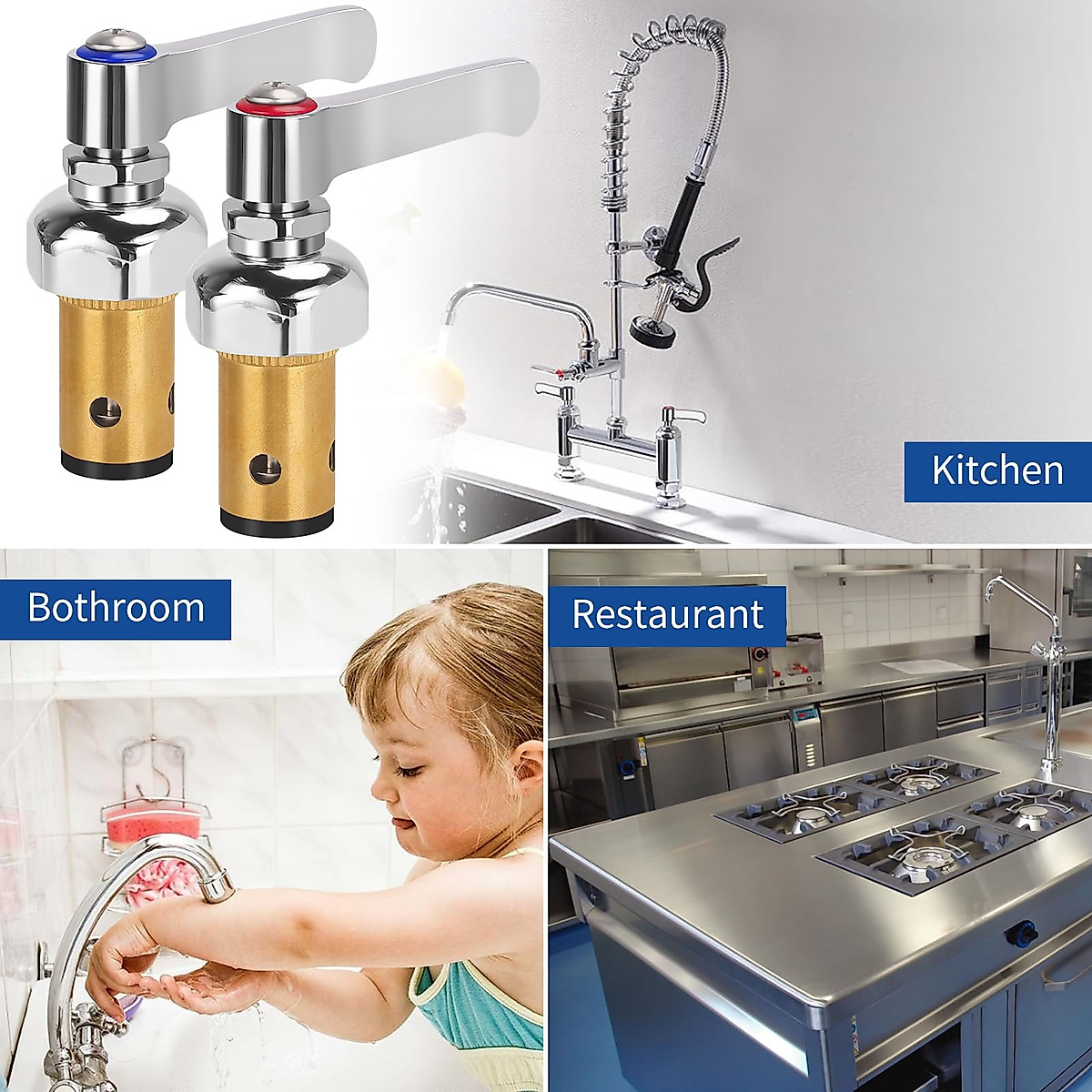 TNROTED Hot and Cold Side Handle Stem Assembly, Brass Spindle Assembly Replacement Fit for All T&S Faucet Valve (Replace 002713-40 002714-40)