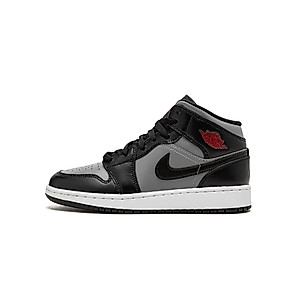Nike Jordan Youth Air Jordan 1 Mid (GS) 554725 096 - Size 4.5Y, Black, Gym Redparticle Grey, 4.5 Big Kid