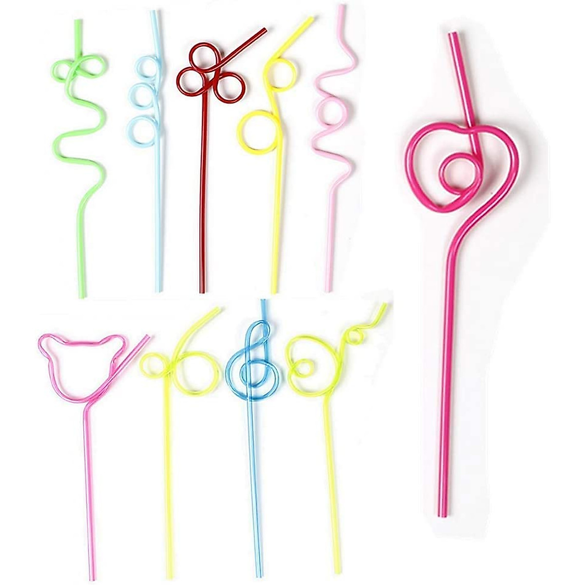 Reusable Drinking Straws, Dfinego Drink Straws Curly Loop Colored Plastic Straws for Fruit Juice, Novelty Party Favors Supplies - Random
