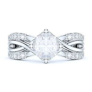 PRSTANI Sterling Silver Fancy Split Intersecting Infinity 1CT Round Brilliant Cut Genuine Moissanite Promise Engagement Ring (7.5)