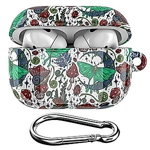 Hard Case Compatible with AirPods Pro 2 | AirPods Pro | AirPods 3 gen 2 1 Cute Design Fungi with Keychain Cover Protective Earpods Portable Witchy Ferns Ladybugs Hook Plastic Shockproof Luna Moths