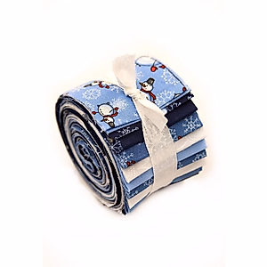 24 Piece Snowmen & Snowflakes Jelly Roll 2.5"x44" pre-Cut 100% Cotton Fabric Quilting Strips, Blue Winter Jelly Roll Fabric, Snowmen Fabric, Snowflake Fabric, Christmas Bundle Fabric, DIY Craft