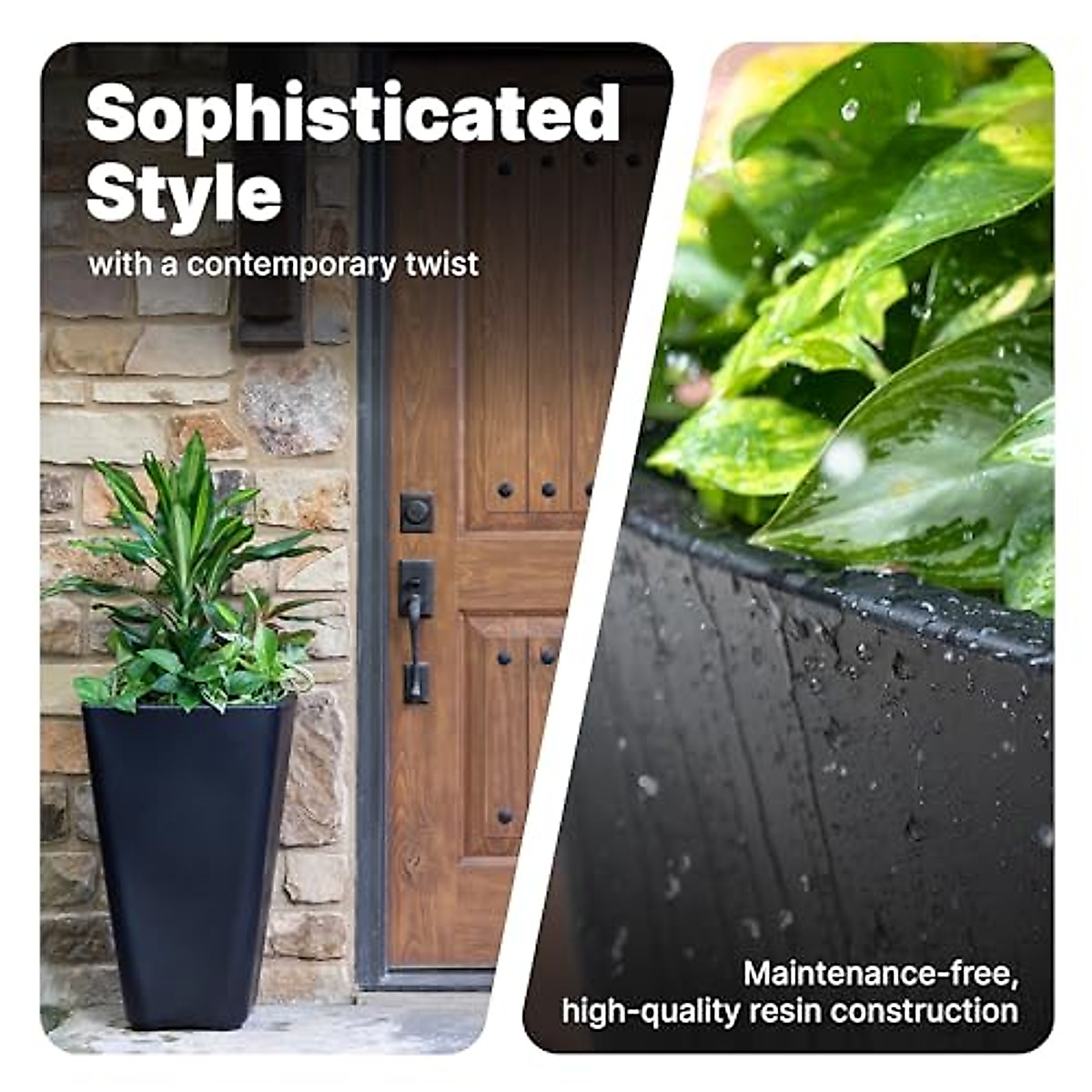 Step2 Bridgeview Tall Square Planter Box, Large Outside All-Season All-Weather Gardening Pot for Patio and Front Porch, Onyx Black, 2-Pack