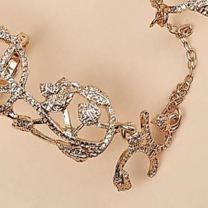 Cuteam Women Ring, Chain Link Ring Lightweight Fashion Jewelry Full Rhinestone Retro Flower Link Ring for Gift Golden