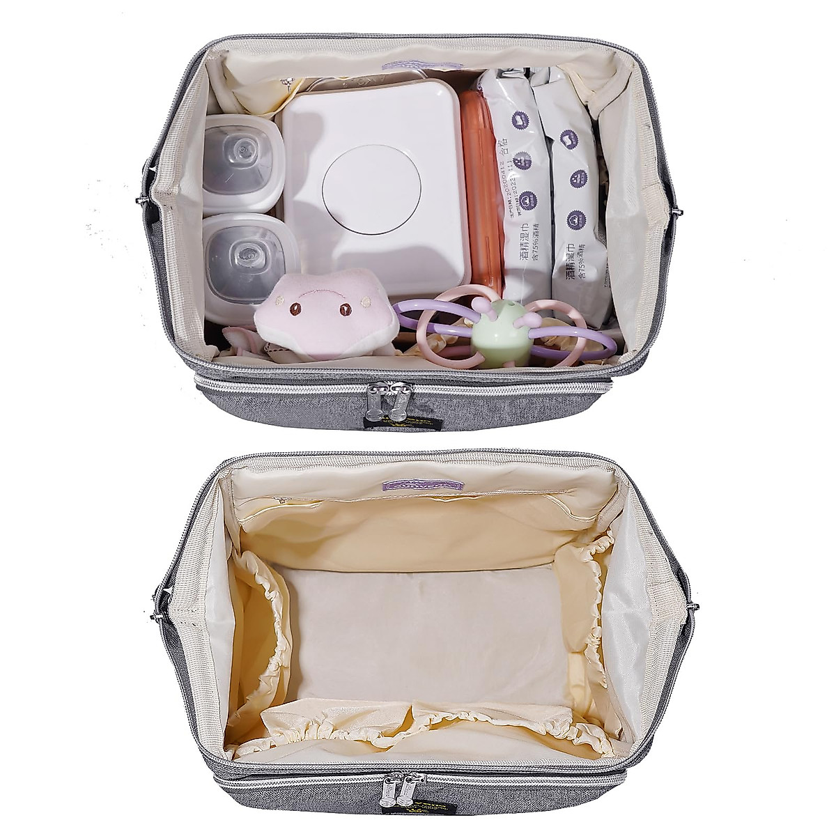 SUNVENO Baby Diaper Bag Backpack, Large Capacity Travel Backpack with Portable Changing Pad for Moms Dads, Grey