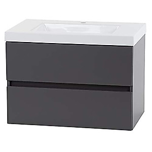 Spring Mill Cabinets Innes 30 Inch Floating Bathroom Vanity with White Single Sink Top, 2 Soft-Close Drawers, 30.5" W x 18.75" D x 22.25" H, Cement