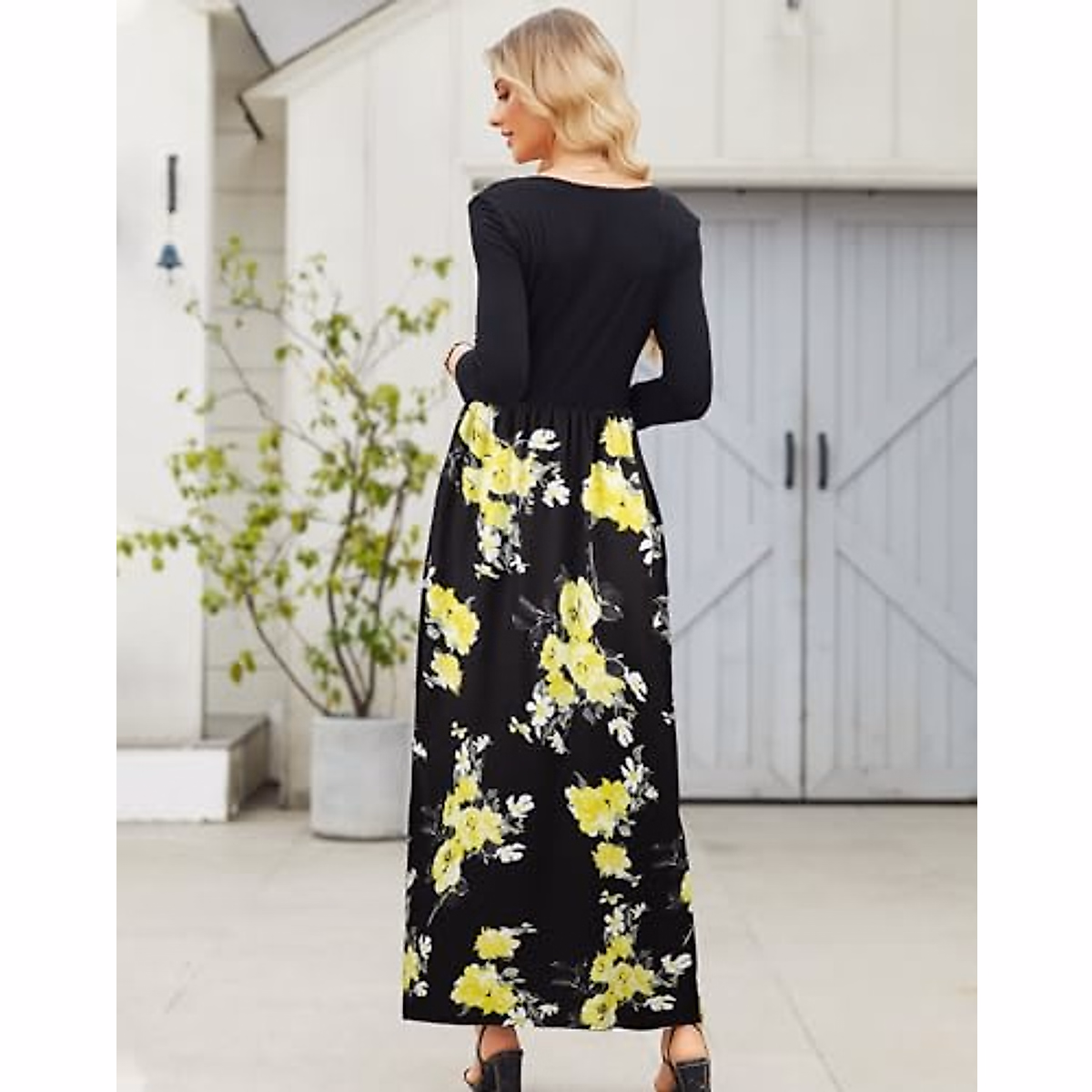 Supnier Women's 3/4 Sleeve Dresses Long Ladies Floral Maxi Dress with Pockets (P5, Small)