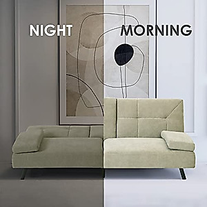 Vyfipt Convertible Futon Sofa Bed,Modern Armrests Sleeper Couch Daybed with 2 Cup Holders,Folding Sofa for Studio Living Room, Apartment, Office,Lounge,Sage Gray