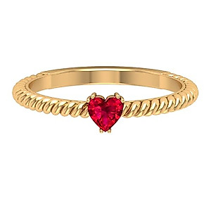 Rosec Jewels Natural Ruby Heart Promise Ring for Women | Solitaire Heart Ring | July Birthstone Ring | AAA Quality, 14K Yellow Gold, Size:US 5.00